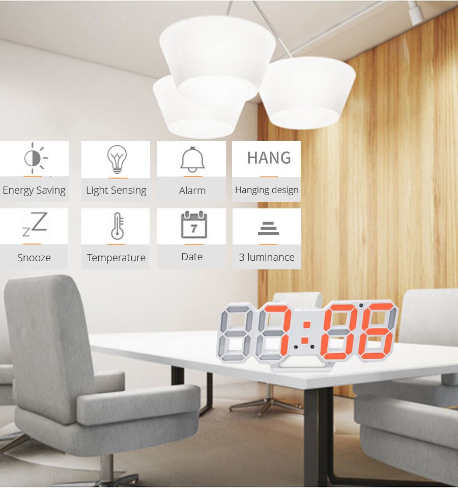 Nordic digital wall clock, snooze function, smart ... – Grandado