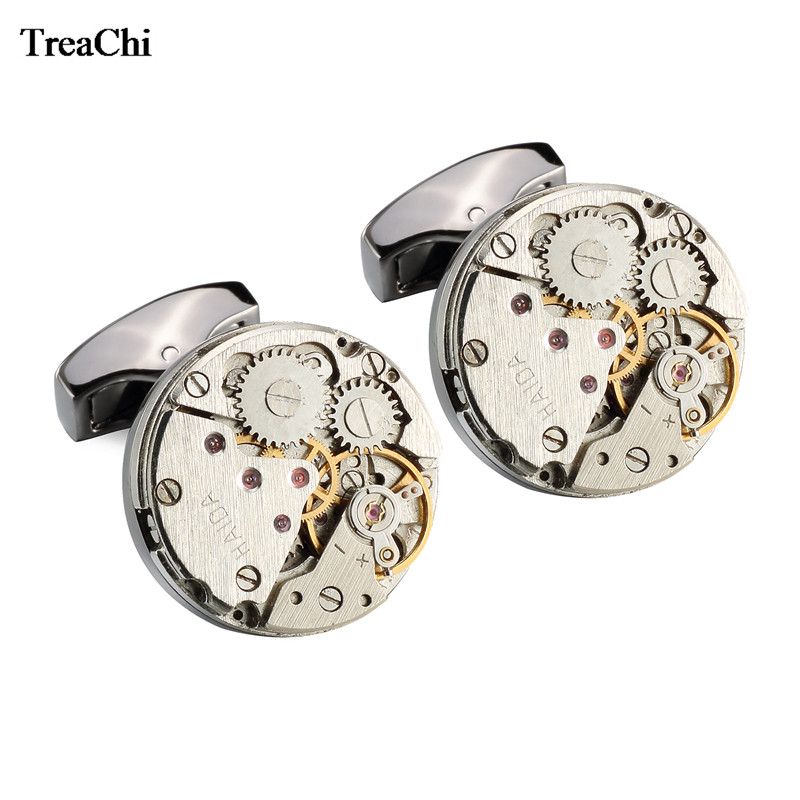 Trendy Round Metal Watch Movement Cufflinks Immova... – Vicedeal
