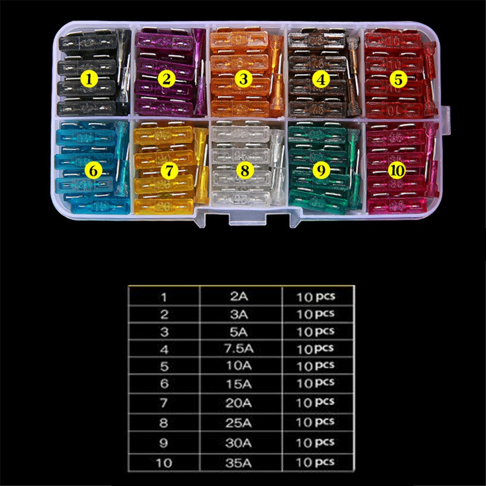 100 Stuks Auto Zekeringkast 2A 3A 5A 7.5A 10A 15A ... – Vicedeal
