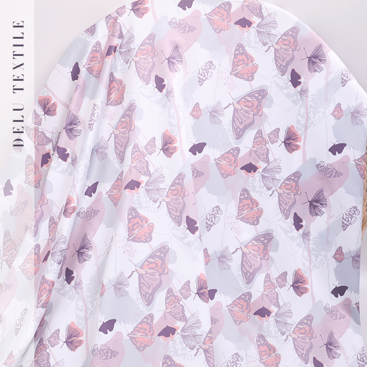 Butterfly print stretch satin fabric meter 148 cm ... – Vicedeal