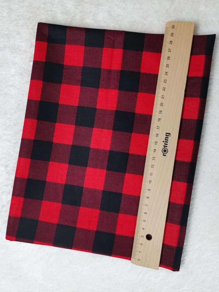 50x105cm Classic Black & Red Square Printed Cotton... – Grandado