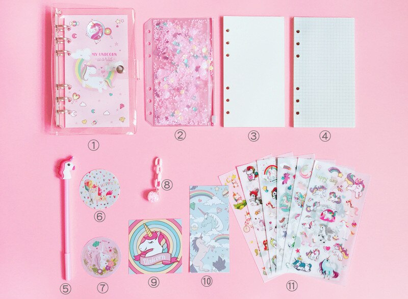 Pink Sequin Petal Transparent Unicorn Notebook set... – Grandado