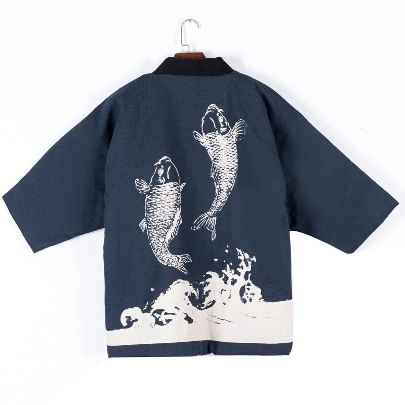 Japanese Traditional Koi Print Kimono Cardigan Thi... – Grandado