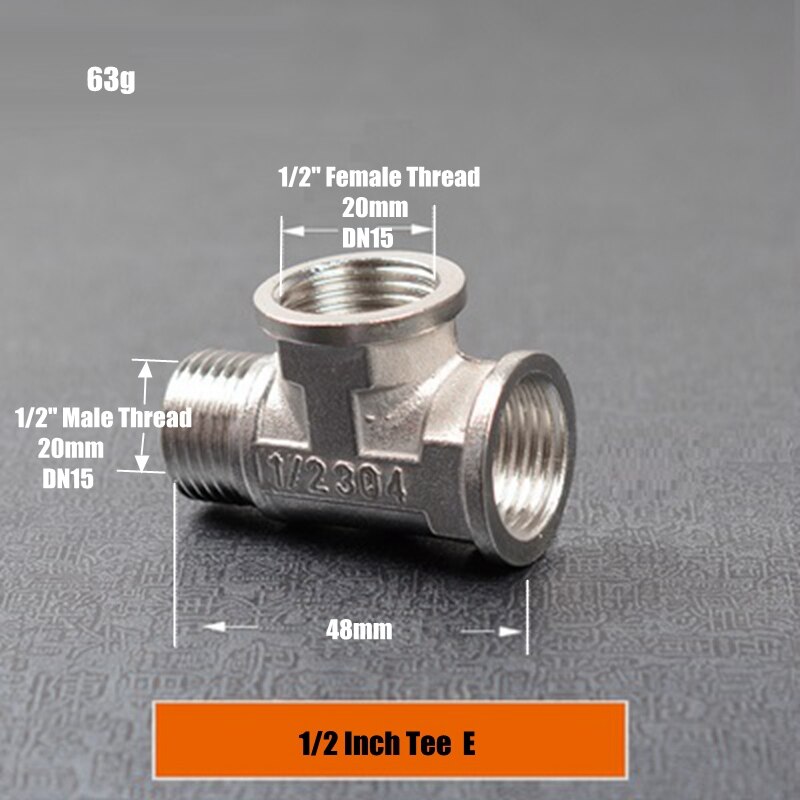 5pcs 1/2 "Vrouwelijke/Buitendraad Rvs Tee Joint Ko... – Grandado