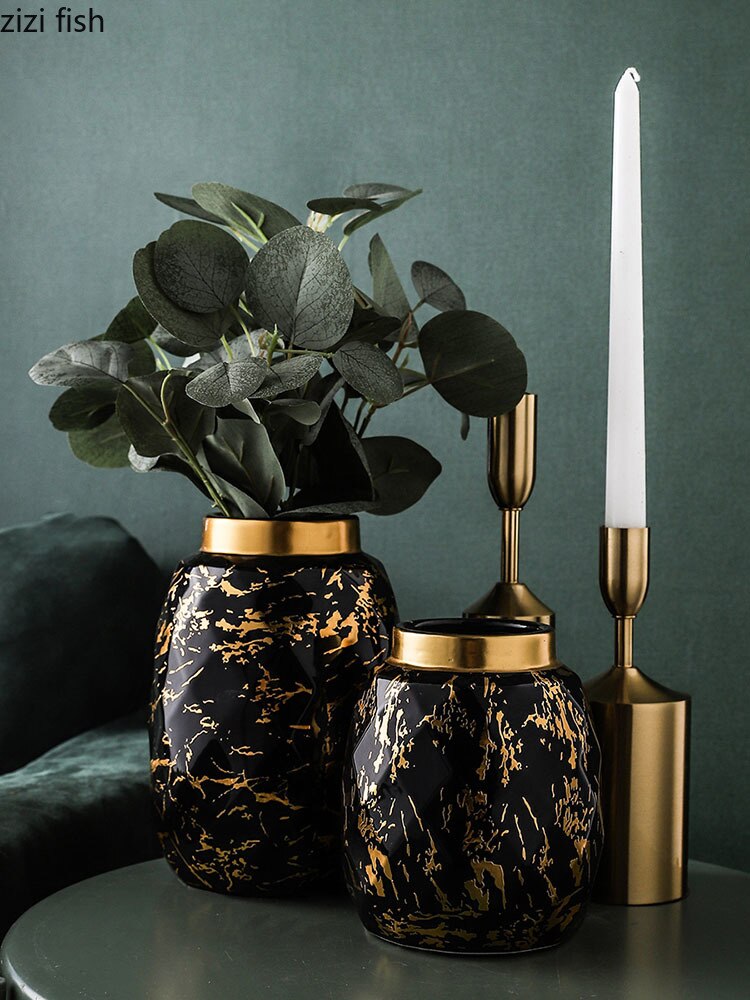 Gilded Marble Texture Ceramic Vases Porcelain Vase... – Grandado