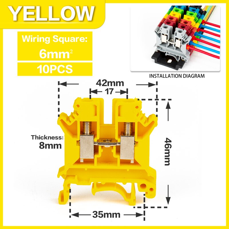 10Pcs Din Rail Terminal Block UK-6N Connductor Uni... – Grandado