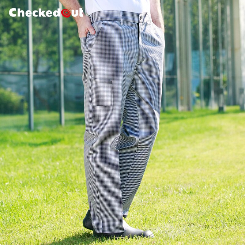 Food service white and black checked chef pants fo... – Grandado