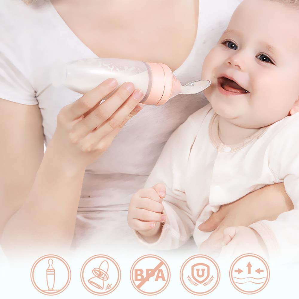 Baby Knijpen Voeden Lepel Siliconen Zuigfles Train... – Grandado