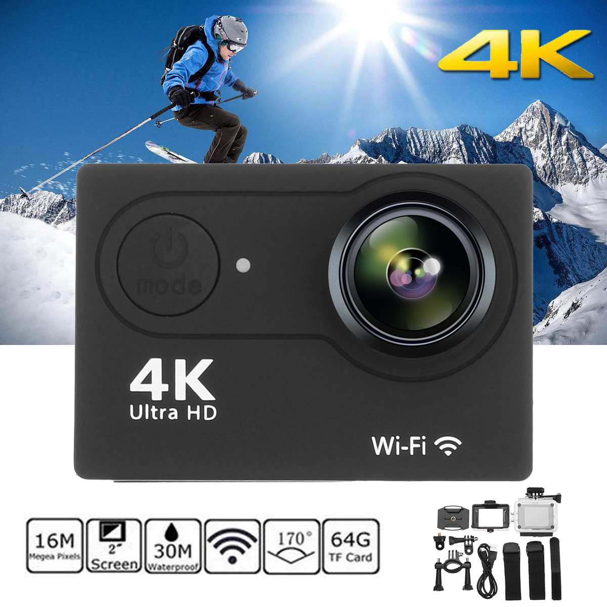 Action Camera Ultra HD 4K 30fps WiFi 2.0 inch 140D... – Grandado