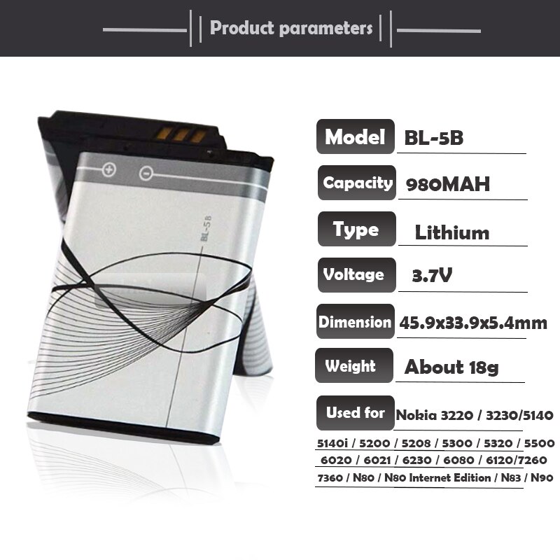 1Pcs BL-5B BL5B Telefoon Batterij 3.7V 890Mah Lith... – Vicedeal