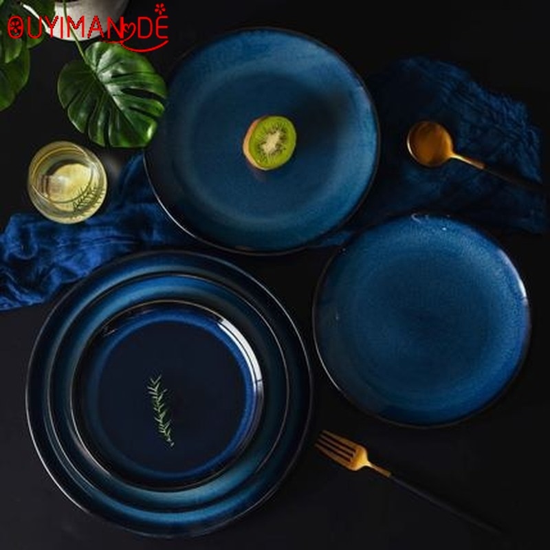 12 Inch Hotel Western Food Plate Blue Glaze Change... – Vicedeal