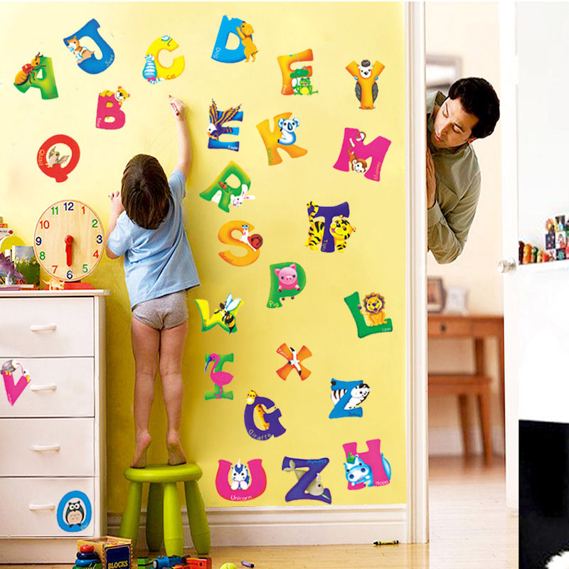 Pegatinas de pared con alfabeto de 26 letras color... – Grandado