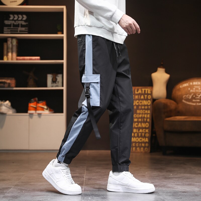 hip-hop jogger men's black harem overalls multi-po... – Grandado