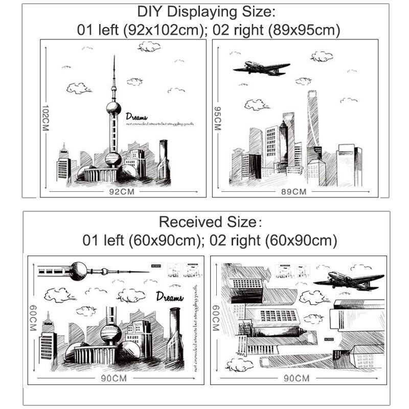 Dream City Wall Stickers Architecture Buildings Wa... – Vicedeal