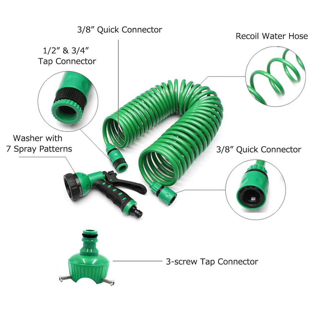 Recoil Garden Hose with Nozzle 7 Spray Patterns Hi... – Grandado