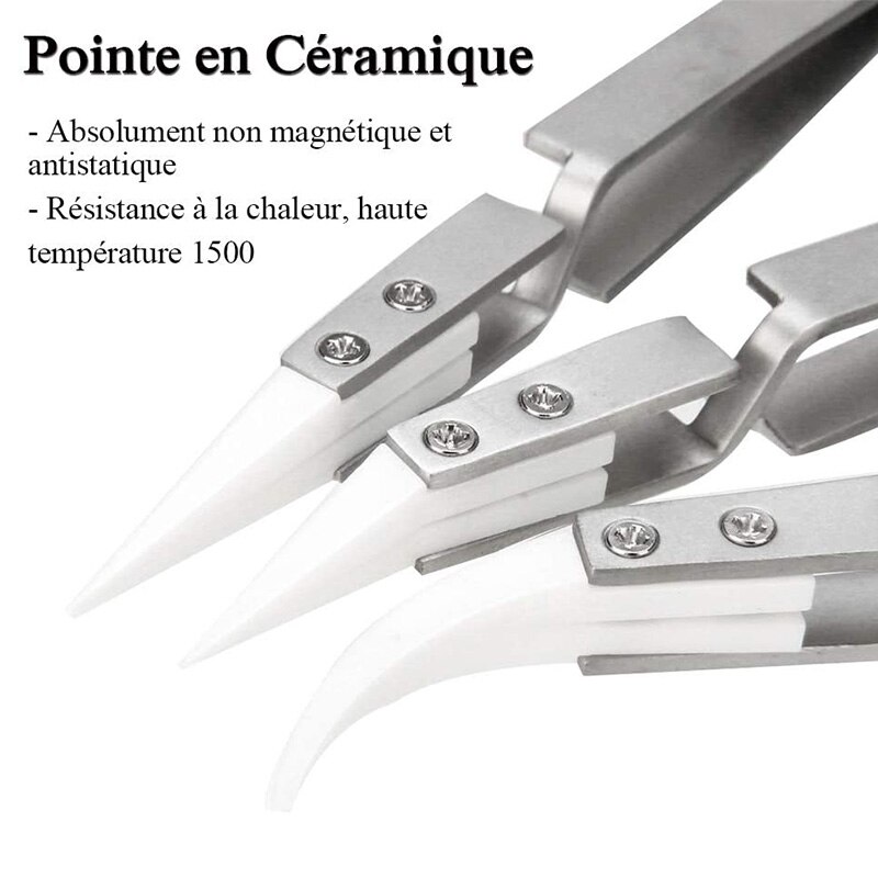 3 Pack Antistatic Ceramic Tweezers Tweezers Invert... – Vicedeal