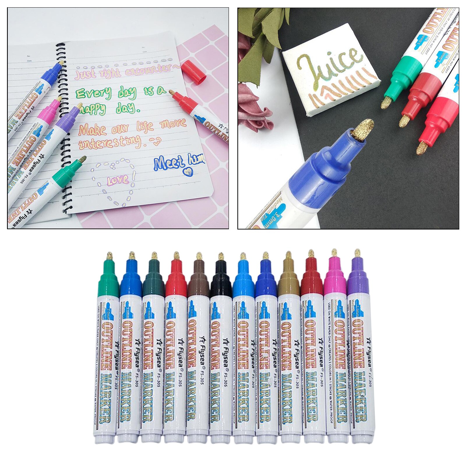 Double Line Outline Pens 12 Colors Self Outline Me... – Grandado