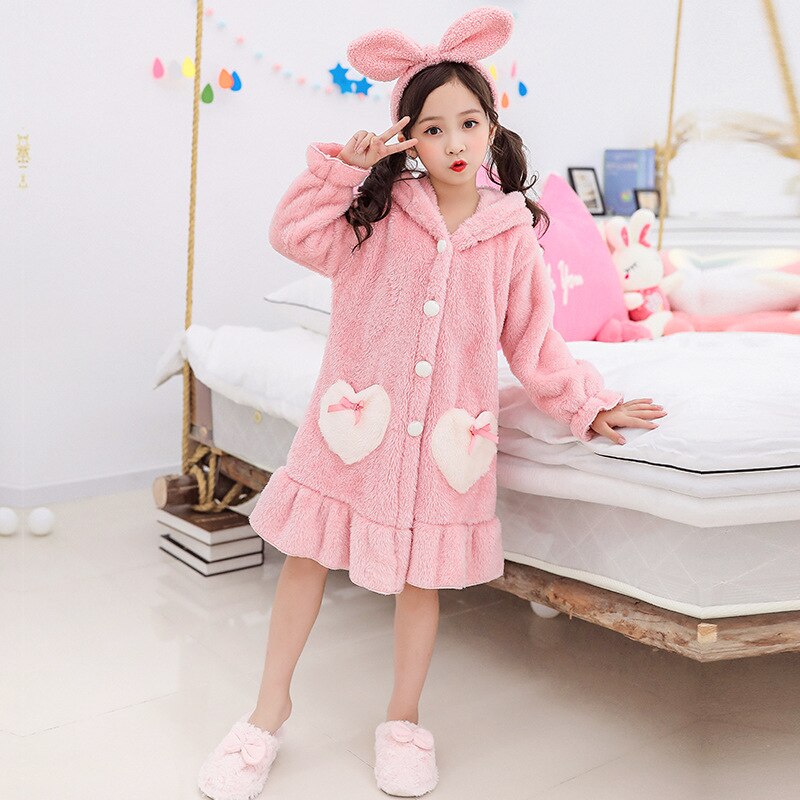 Inverno crianças meninas banho robe flanela com ca... – Vicedeal