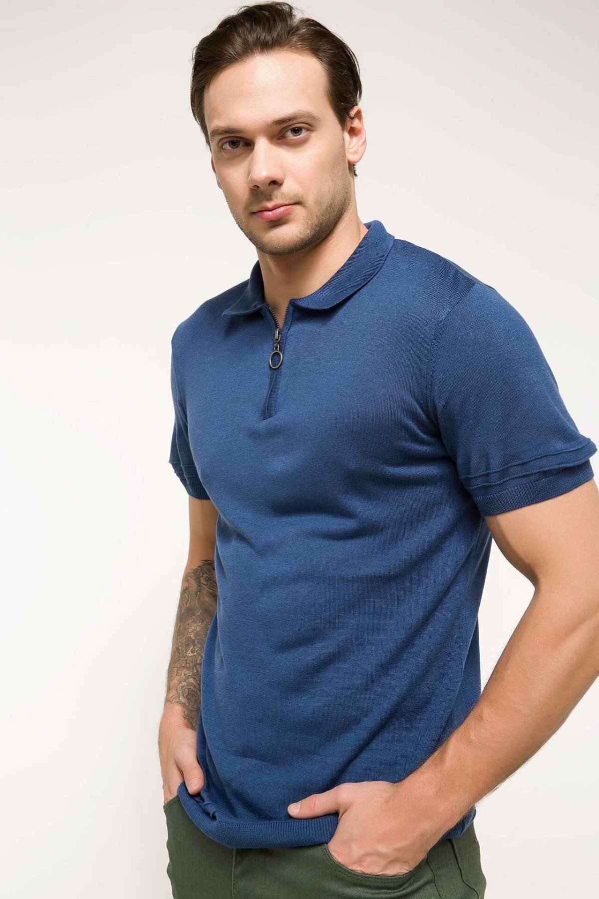 DeFacto Man Polo Shirt Casual Male Zipper Polo Shi... – Grandado