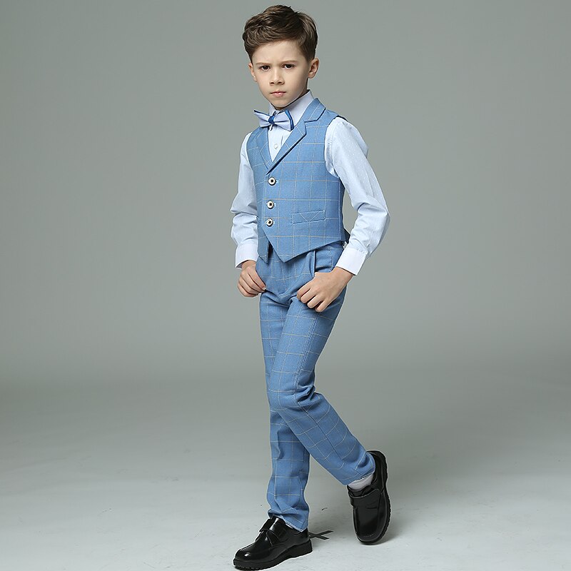 boys suits plaid light blue vest sets wedding suit... – Grandado