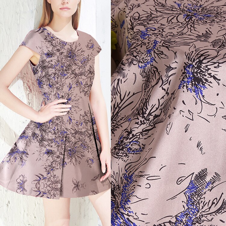 150 cm stretch satin fabric meter printed dress sc... – Grandado