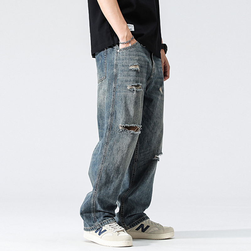 Streetwear Mode Mannen Jeans Retro Blauw Vernietig... – Grandado