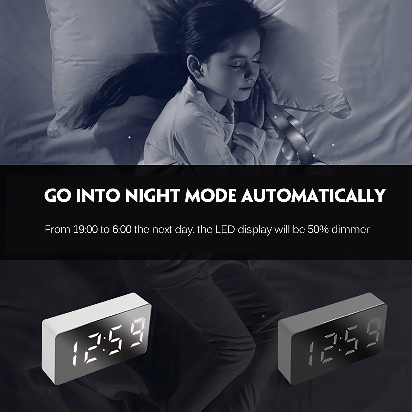 Digital Alarm Clock LED Display Clock Compact Mirr... – Vicedeal