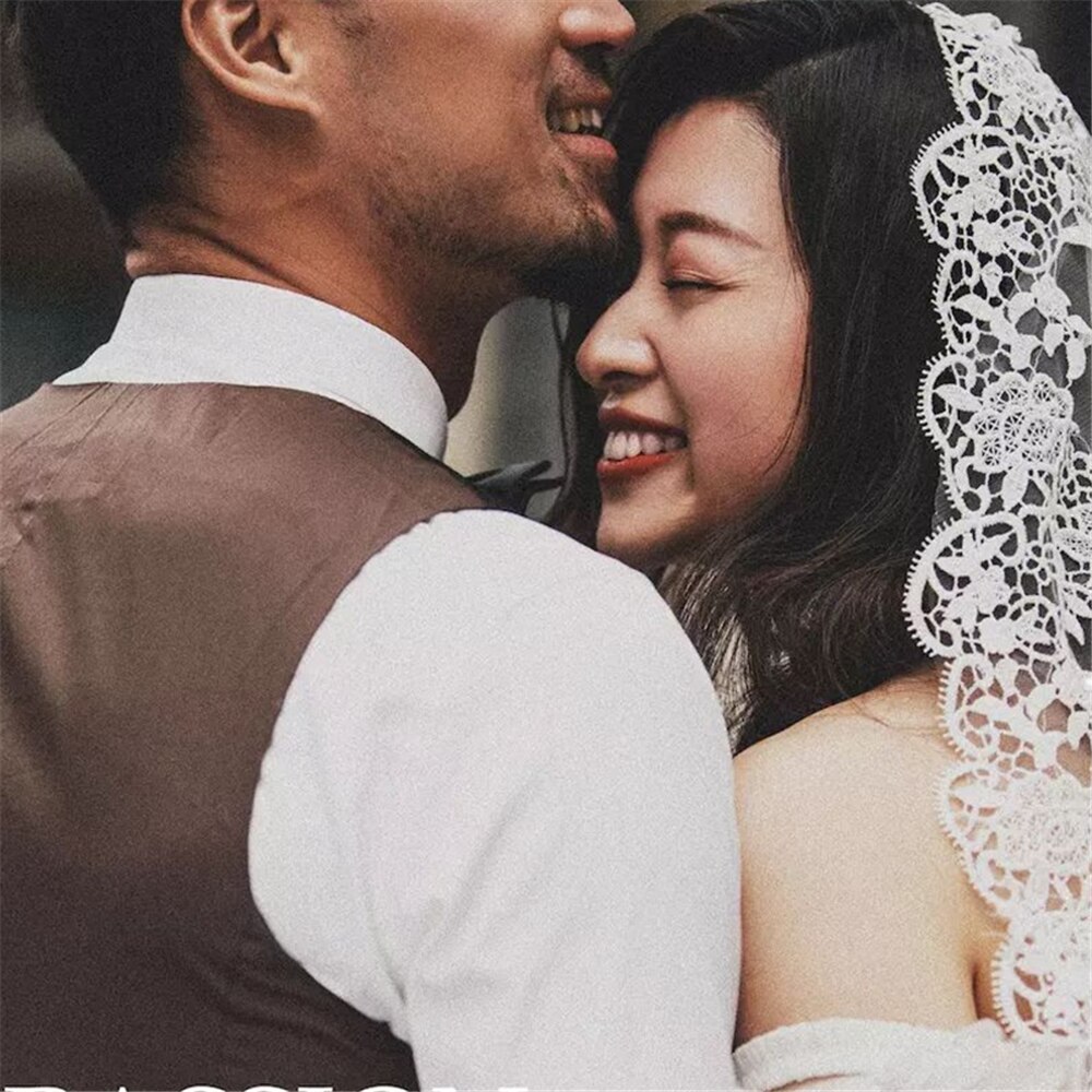 Full Lace Rand Lange Bruidssluier Een Laag Kathedr... – Grandado