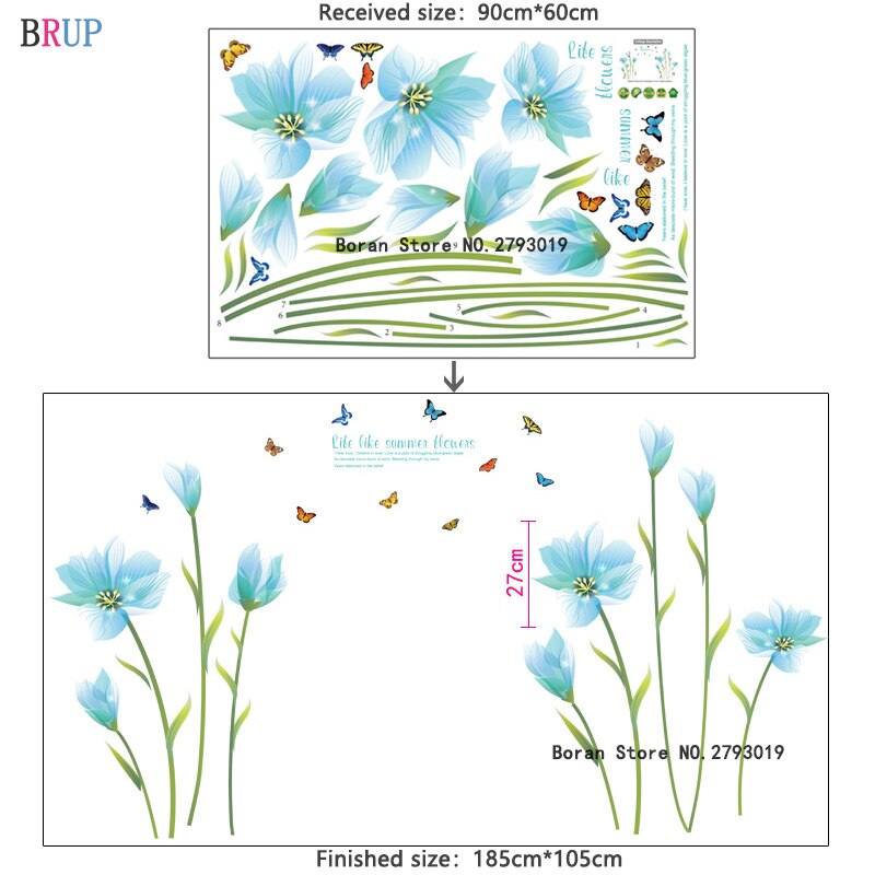 185*105cm Large Flower Wall Sticker Beautiful Flow... – Grandado