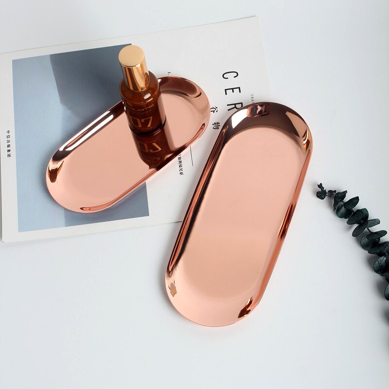 Nordic style oval metal small plate gold stainless... – Vicedeal