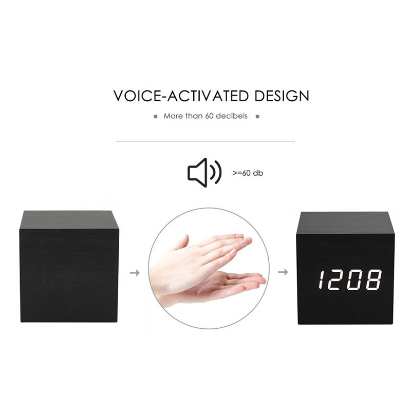 Cube Wooden LED Alarm Clock Despertador Temperatur... – Grandado
