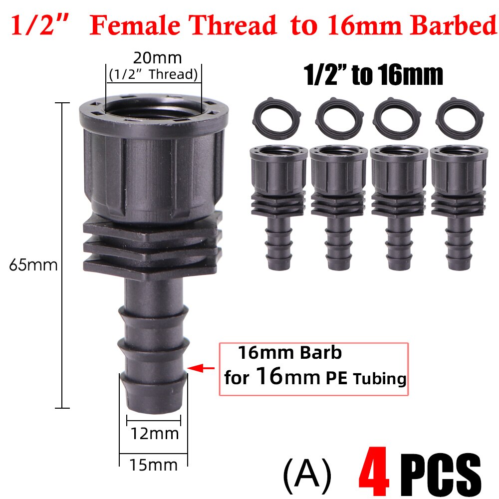 16 20 25MM 1/2" 3/4" Thread Connector to Barb 16mm... – Grandado