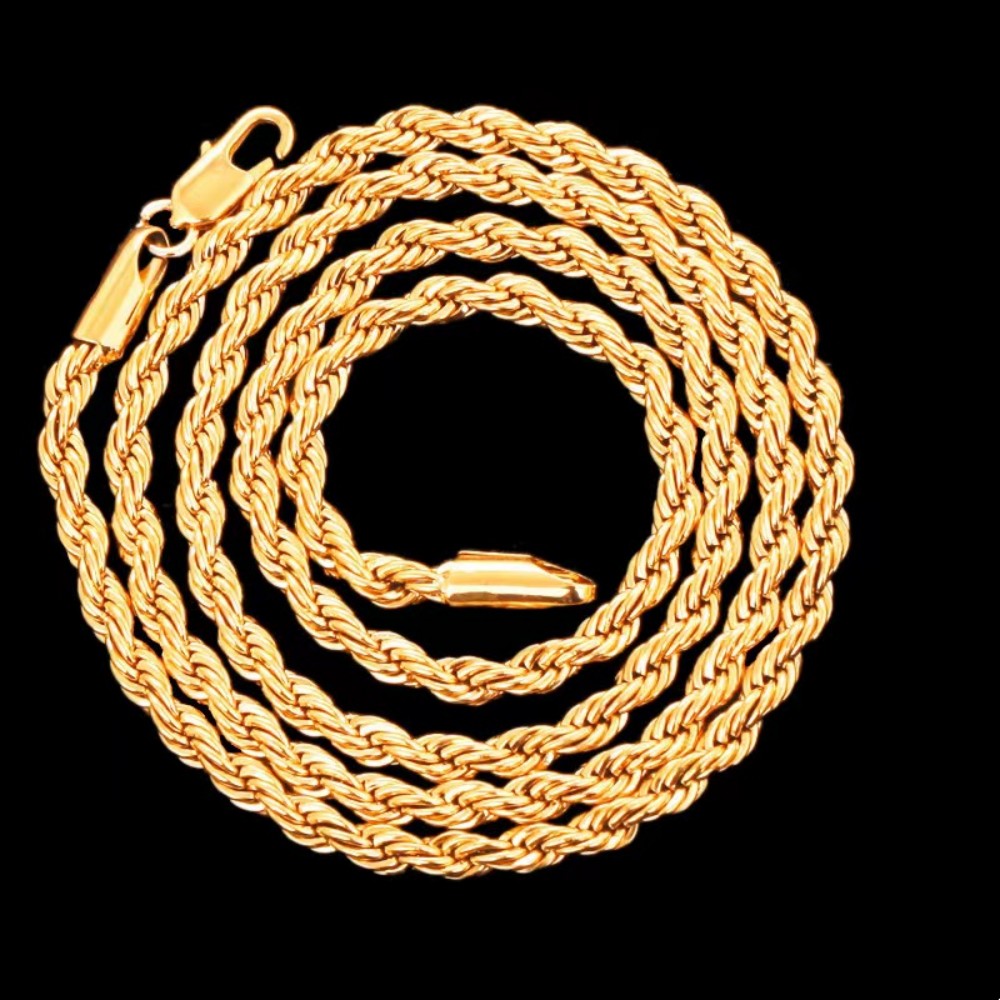 Noble 18-24Inch 45-60cm 18K Gold 4mm Round Rope Ch... – Grandado