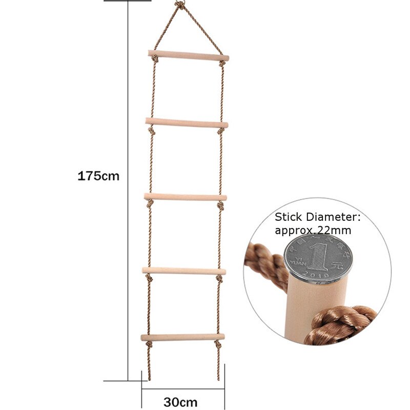 5 Wooden Rungs PE Rope Ladder Children Climbing To... – Grandado