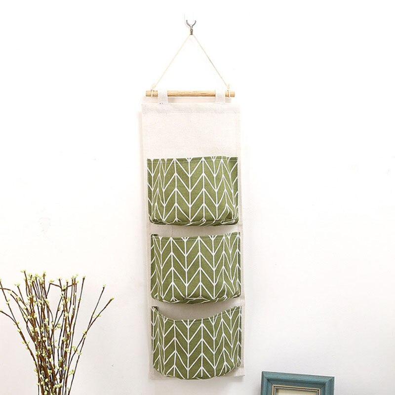3 Pockets Cotton Linen Hanging Storage Bag Wall Mo... – Grandado