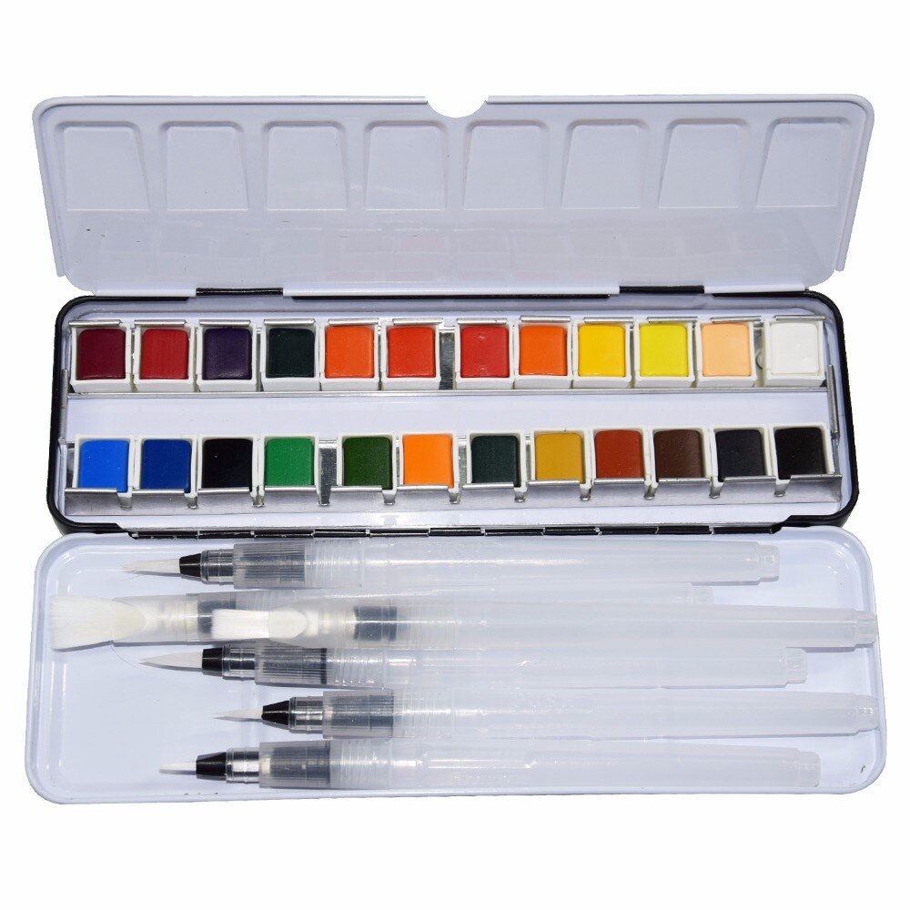24 Colors Pigment Solid Watercolor Tin Box Paints ... – Grandado