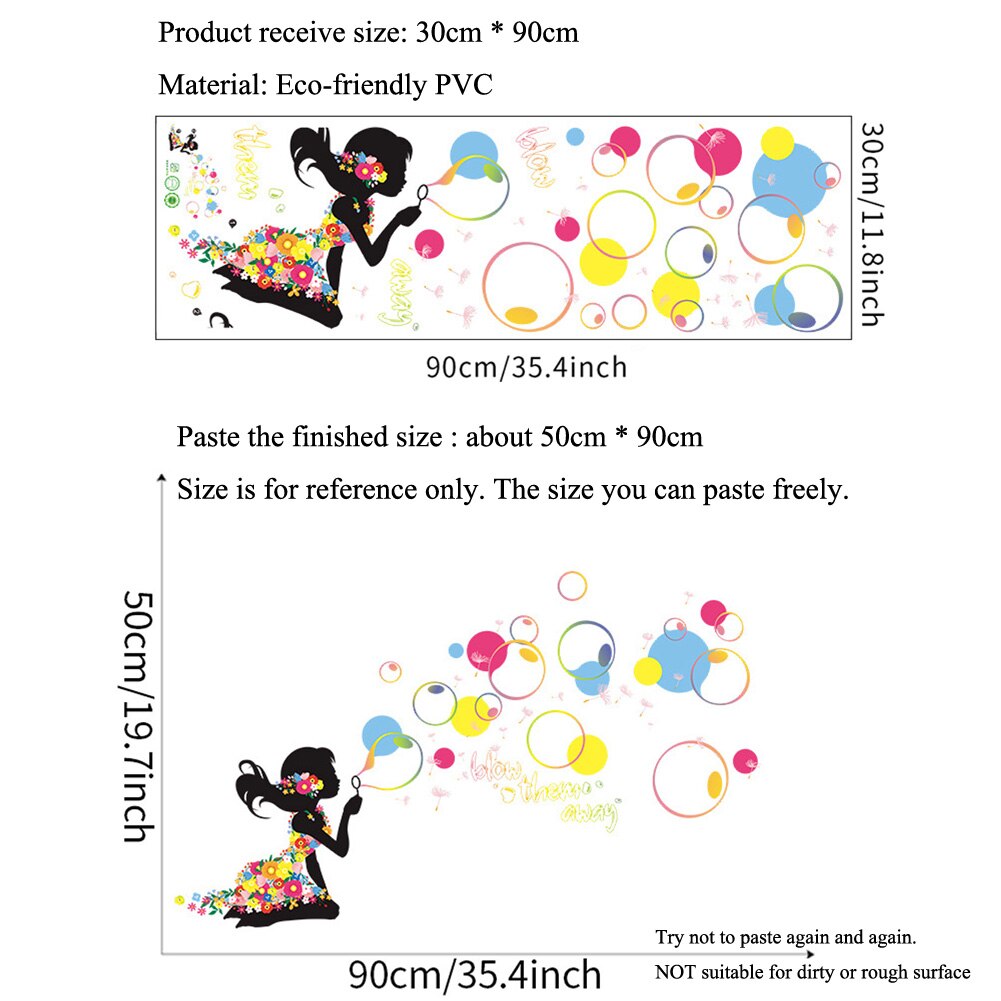 Colorful Girl Blowing Bubbles Girl Wall Stickers G... – Grandado