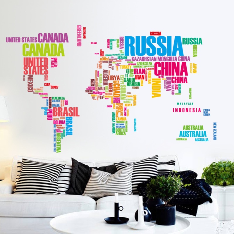 Colorful Wall Stickers Removable Letters World Tra... – Grandado