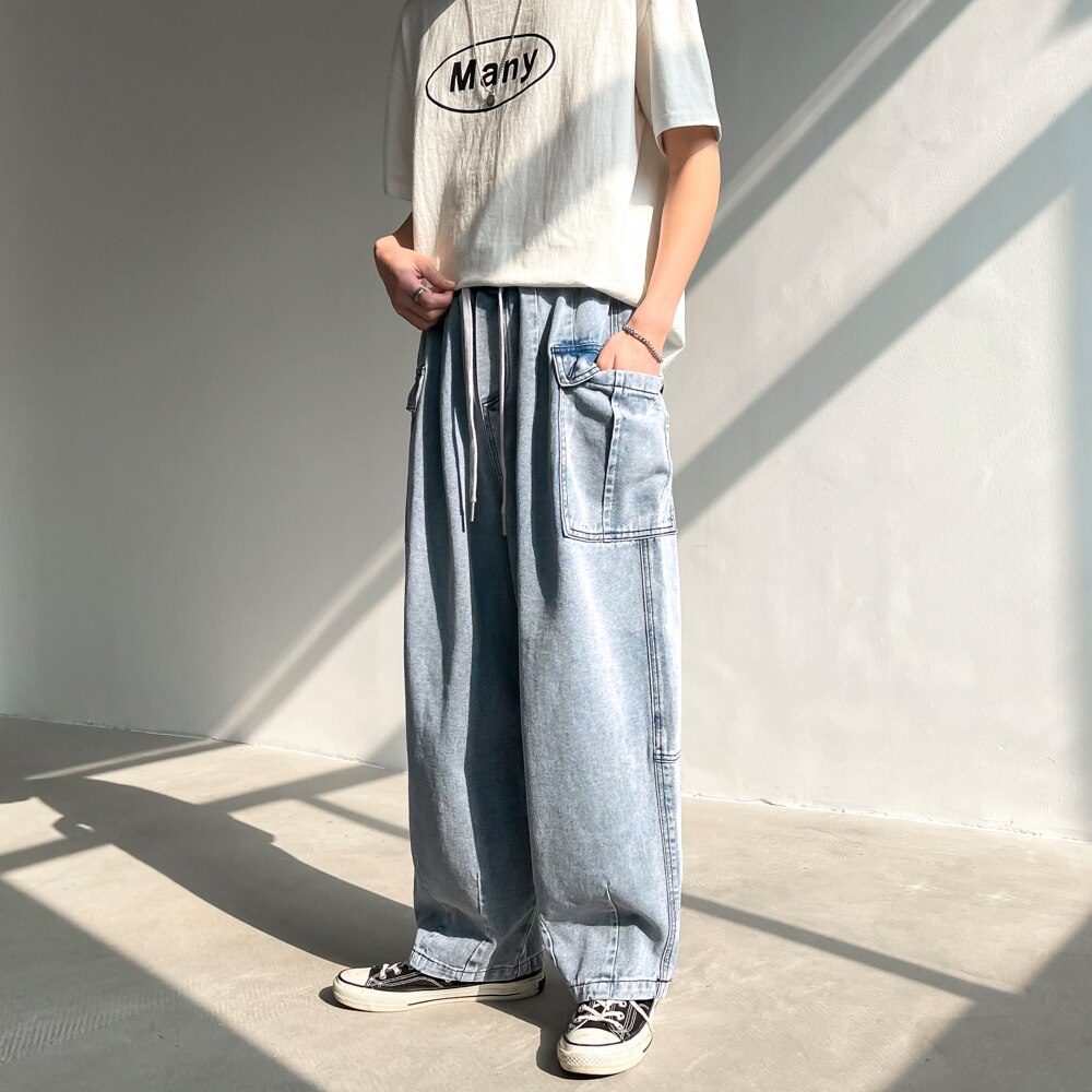 Wide Leg Jeans Mens Autumn Spring Big Pockets Hip ... – Grandado