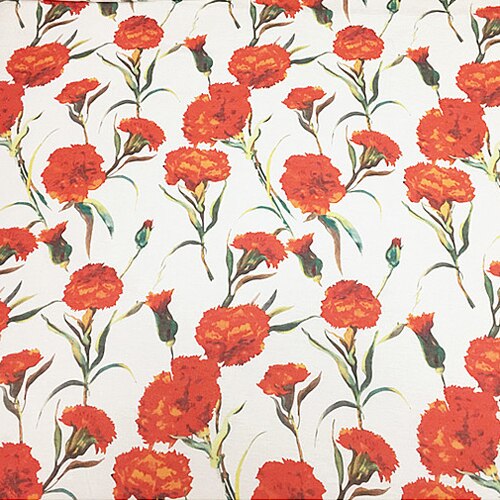 Red floral pattern print silk and linen blended fa... – Grandado