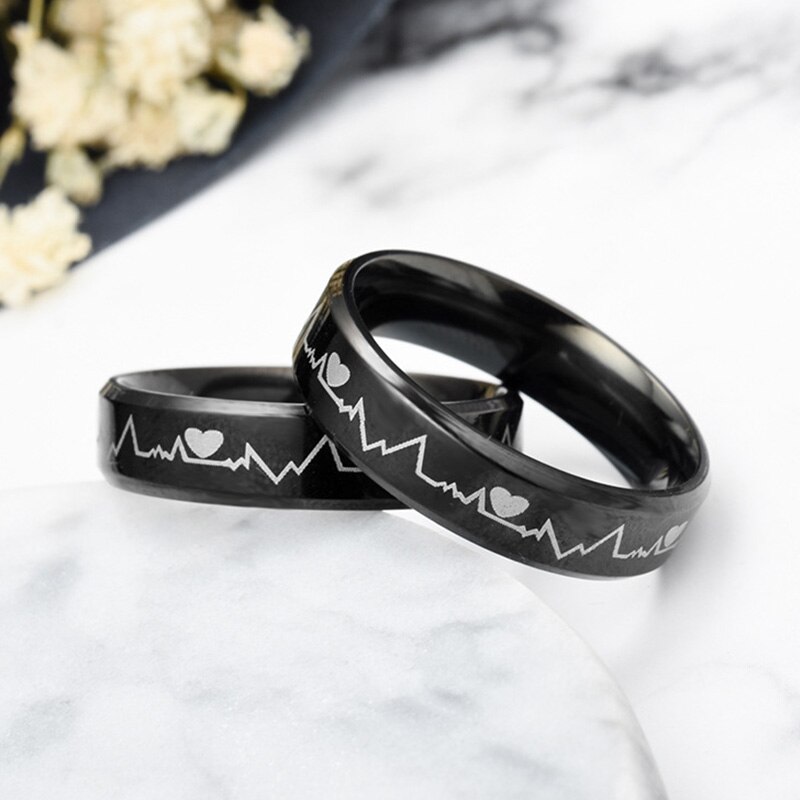 ECG Heart Curve Titanium Punk Style Men Steel Blac... – Vicedeal