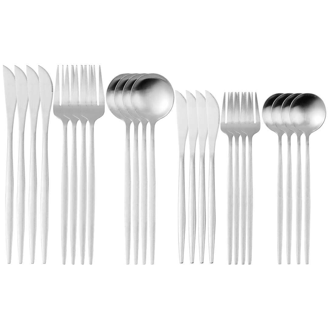 Gold Dinnerware Set Stainless Steel 24Pcs White Go... – Grandado