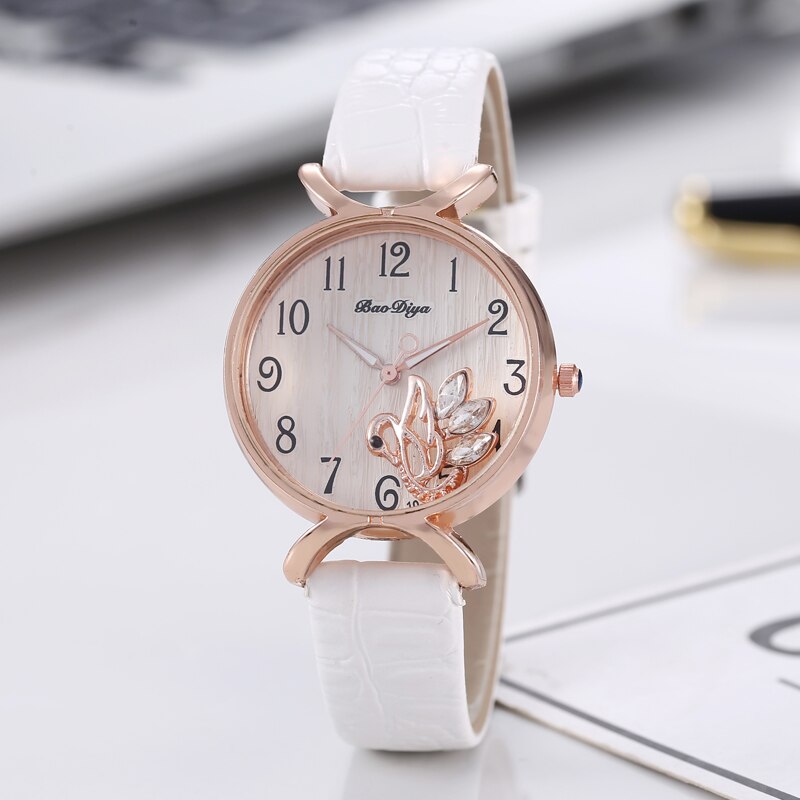 Rolling Rhinestone Swan Women Watches Double-Layer... – Grandado