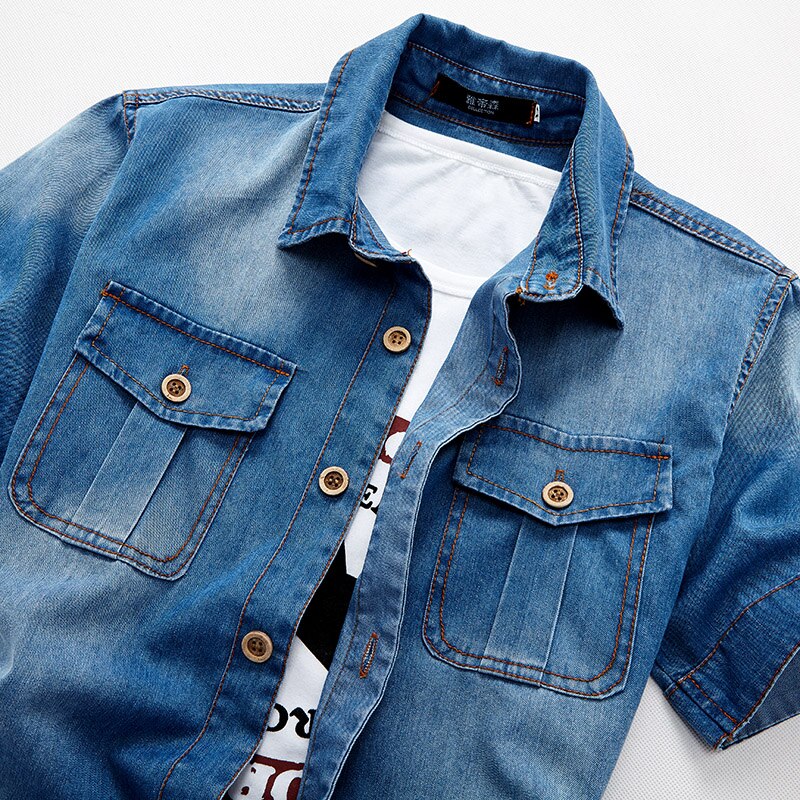 Loldeal Korte Mouwen Denim Shirt Mannen Effen Kleu... – Grandado