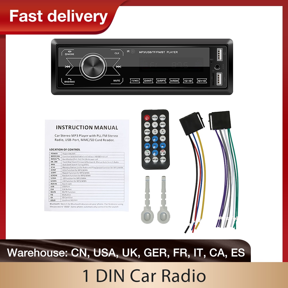 Auto Radio 1 DIN Auto Auto Audio Stereo Bluetooth ... – Grandado