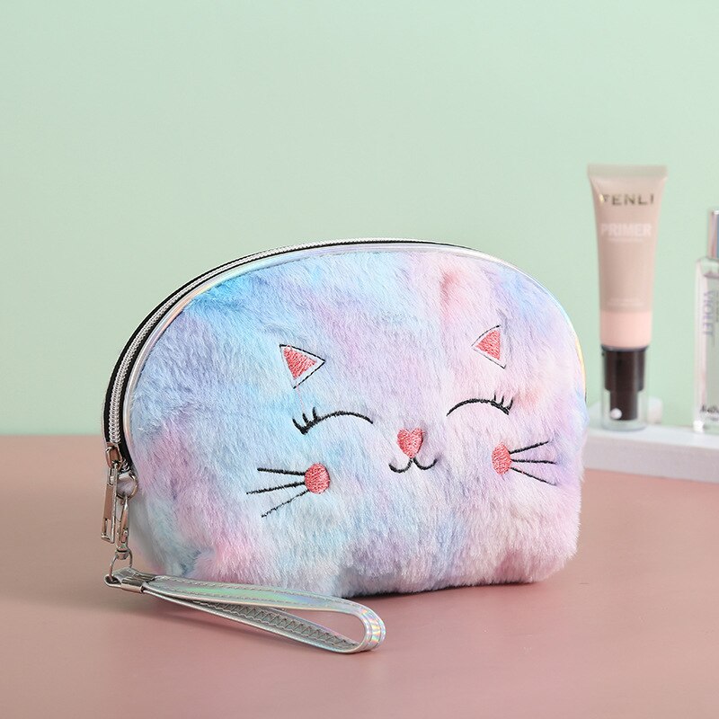 PURDORED 1 Pc Cute Cat Cosmetic Bag Women Plush Gi... – Grandado