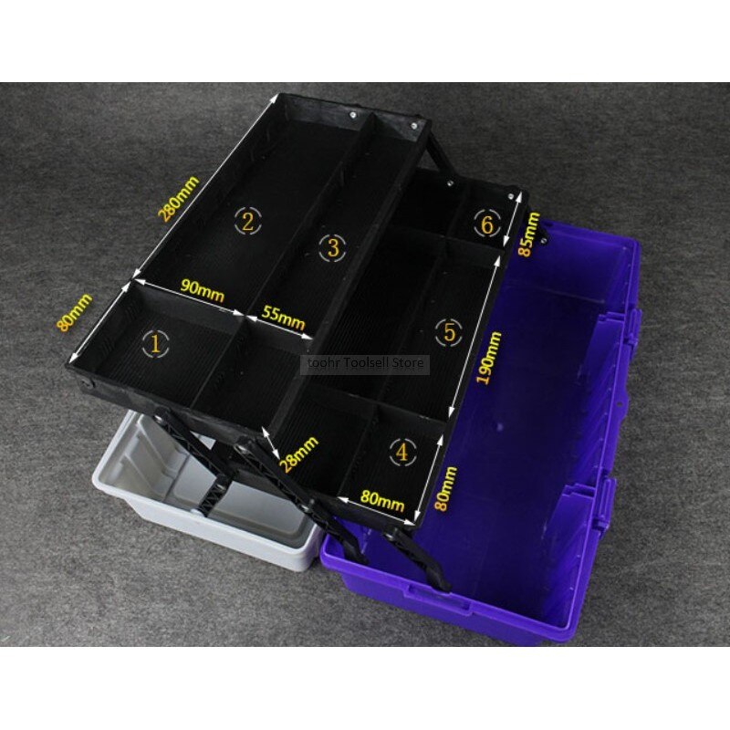 Multi-function three-layer plastic toolbox folding... – Grandado