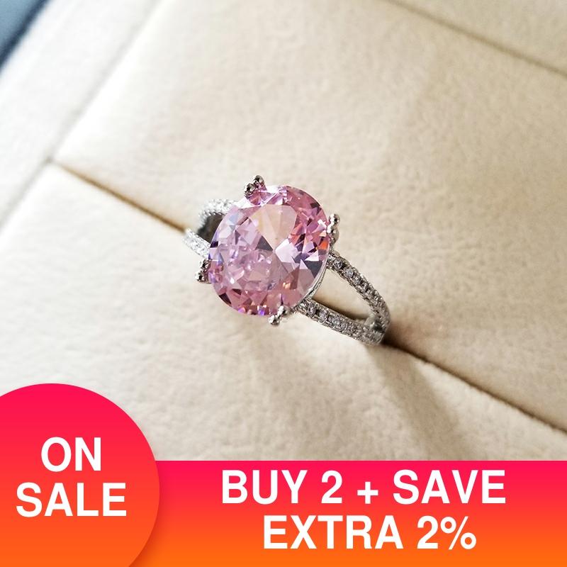 Pink oval 925 Sterling Silver Engagement Ring for ... – Grandado