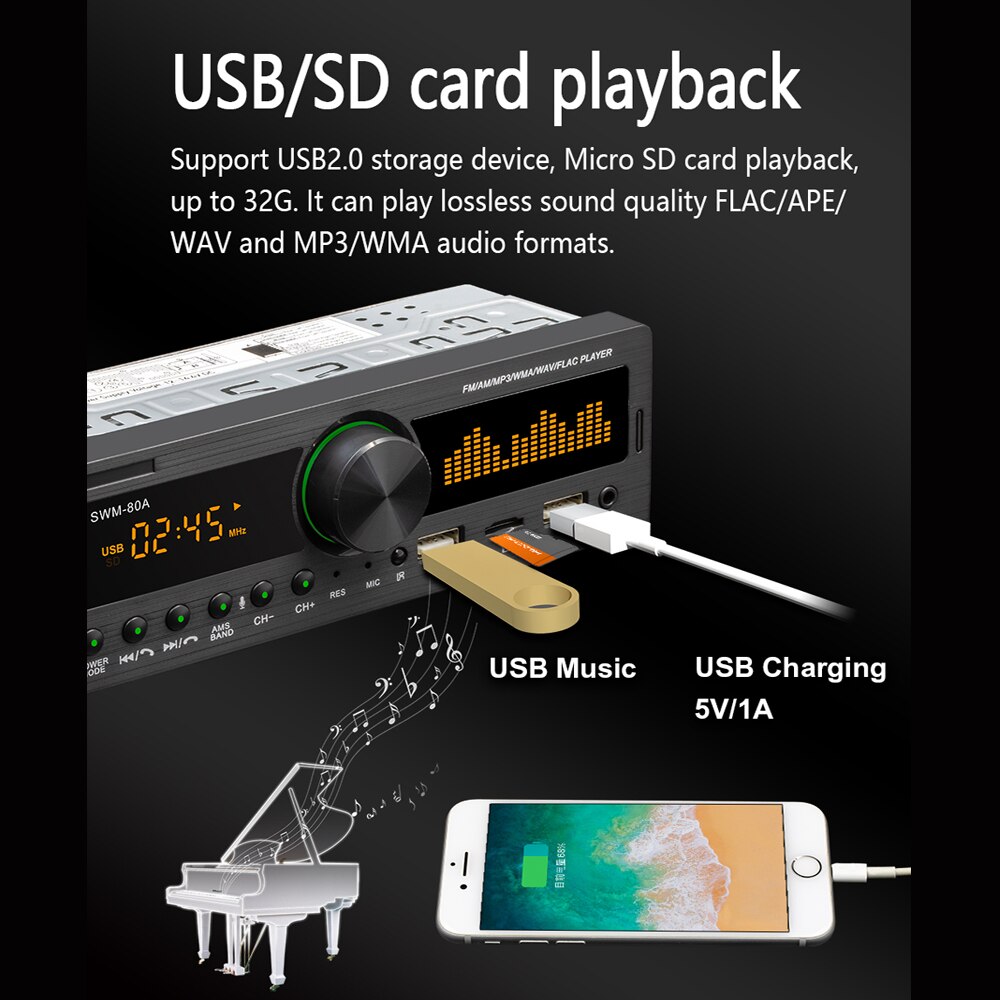 12V Stereo Car Radio Digital Bluetooth Handsfree M... – Grandado