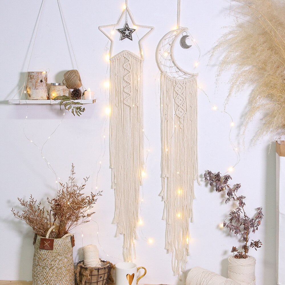 Moon Star Macrame Tapijt Muur Boho Hanger Blad Mac... – Grandado